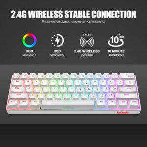 RedThunder 60% Wireless Mechanical Keyboard, 1850mAh Rechargeable Battery Wireless Gaming Keyboard, True RGB Backlit, 61 Keys Compact Layout for PC Gamer (White, Blue Switch)