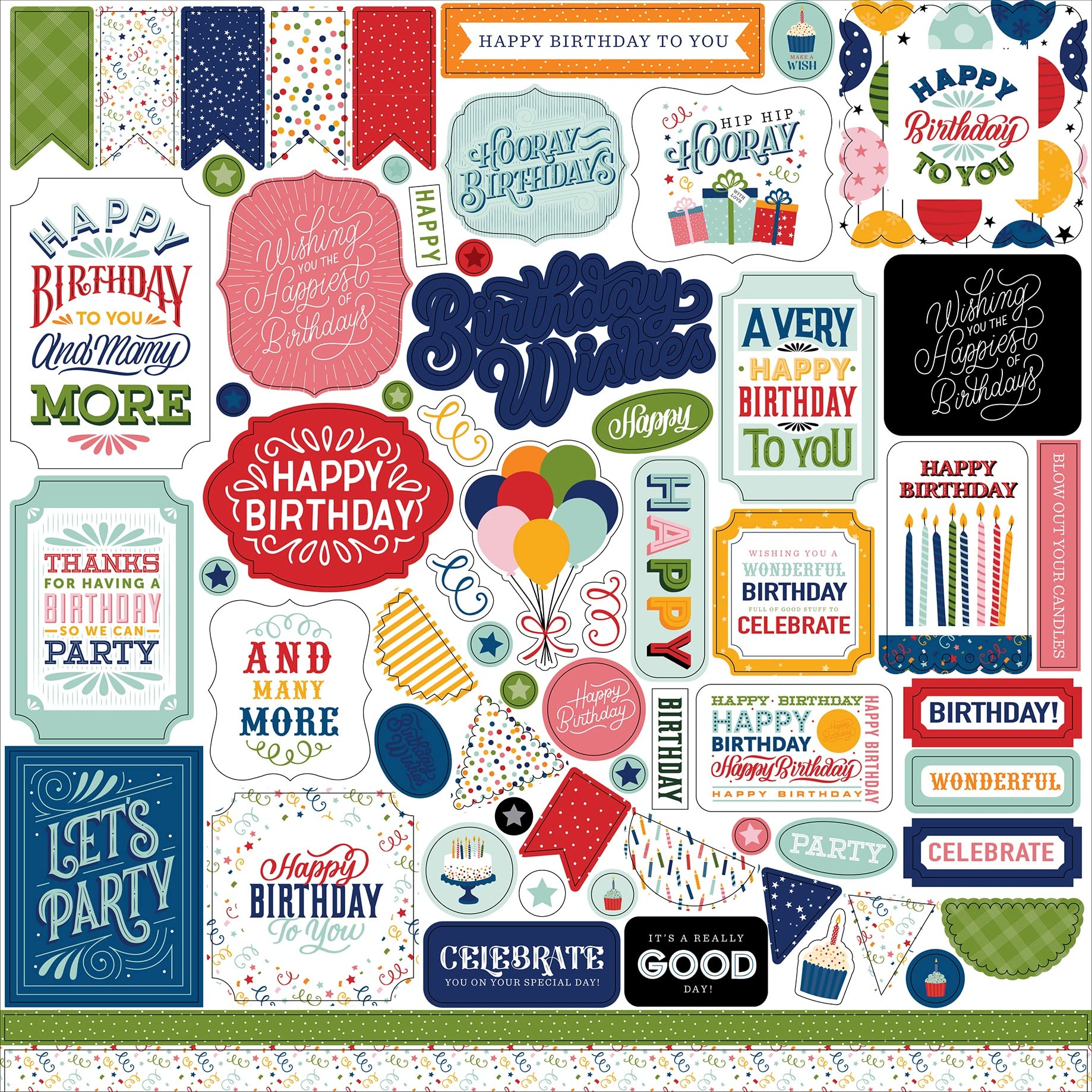 Birthday Salutations Cardstock Stickers 12"X12" - Elements