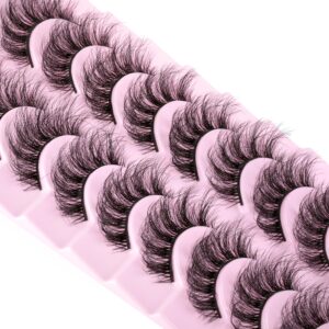 wiwoseo mink lashes eyelashes natural fluffy faux mink lashes 3d thick volume d curl wispy eyelashes that look like extensions fake eyelashes 10 pairs pack