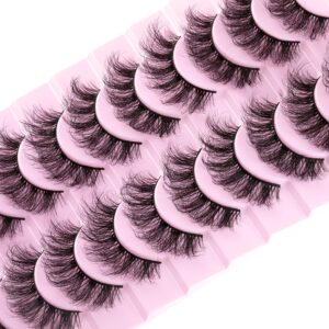 wiwoseo Mink Lashes Eyelashes Natural Fluffy Faux Mink Lashes 3D Thick Volume D Curl Wispy Eyelashes that Look Like Extensions Fake Eyelashes 10 Pairs Pack