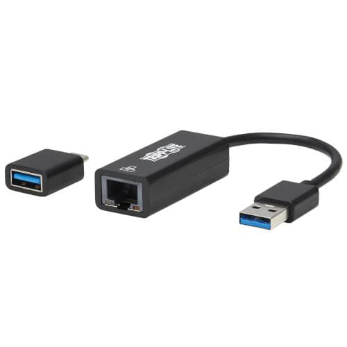 Tripp Lite USB-C/USB-A to RJ45 Network Adapter (Male-to-Female), Black, Gigabit Ethernet 1 Gbps, USB 3.2 Gen 1, Windows & macOS Compatible, 3-Year Warranty (U336-000-GB-CA)