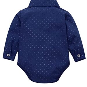 HeMarIsle Baby Toddler Boys Tuxedo Onesie Dress Shirt Bodysuit Formal Long Sleeve Rompers for Wedding Party (2150Blue, 6-9 M)