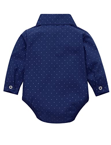 HeMarIsle Baby Toddler Boys Tuxedo Onesie Dress Shirt Bodysuit Formal Long Sleeve Rompers for Wedding Party (2150Blue, 6-9 M)