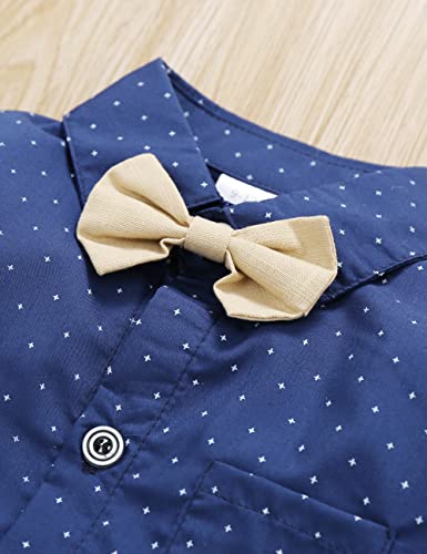 HeMarIsle Baby Toddler Boys Tuxedo Onesie Dress Shirt Bodysuit Formal Long Sleeve Rompers for Wedding Party (2150Blue, 6-9 M)