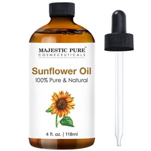 majestic pure sunflower essential oil | 100% pure and natural sunflower oil | premium grade essential oils for hair care, home diffusers, skin, aromatherapy, massage and humidifiers | 4 fl oz