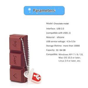 64GB USB Flash Drive Chocolate-Shaped, BorlterClamp Novelty USB Drive Thumb Drive Memory Stick for External Data Storage