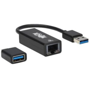 tripp lite usb-c/usb-a to rj45 network adapter (male-to-female), black, gigabit ethernet 1 gbps, usb 3.2 gen 1, windows & macos compatible, 3-year warranty (u336-000-gb-ca)