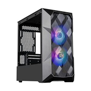 cooler master td300 mesh white micro-atx tower with polygonal mesh front ana removable top panel, argb/pwm hub tempered glass, dual sickleflow pwm argb lighting fans