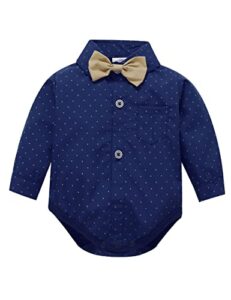 hemarisle baby toddler boys tuxedo onesie dress shirt bodysuit formal long sleeve rompers for wedding party (2150blue, 6-9 m)