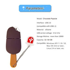 64GB USB Flash Drive Chocolate Popsicle Shaped, BorlterClamp Novelty USB Drive Thumb Drive Memory Stick for External Data Storage