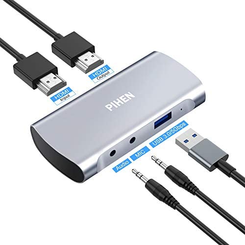 PIHEN Capture Card, Gaming Recorder Card, 1080P 60FPS HDMI to USB3.0 Video/Audio Capture Recorder Device, Compatible Windows Linux YouTube OBS OS X Twitch for PS3/4/5 Xbox One Xbox 360