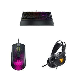 roccat pyro mechanical gaming keyboard with rgb lightning, black (roc-12-622) burst pro lightweight optical gaming mouse & roccat elo 7.1 usb wired surround sound pc gaming headset