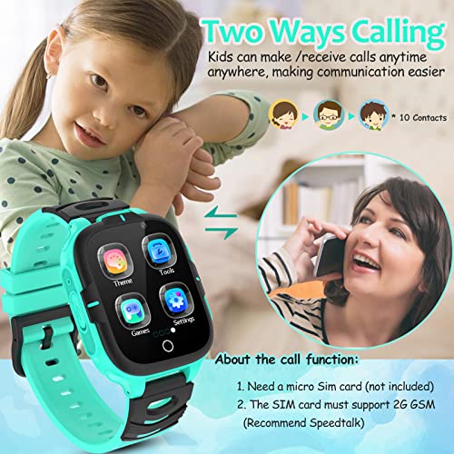 Kids Smart Watch Boys Girls- Kids Smartwatch with Call Dual Cameras 16 games Video Recorder Music Alarm Stopwatch Flashlight 12/24 hr,Touch Screen Smart Watch for Kids Age 3-14 Birthday Gift (Green)