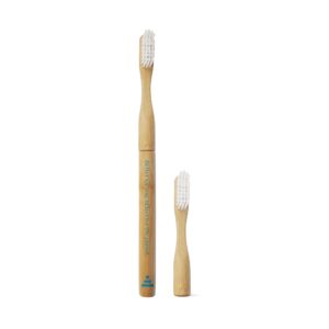 better & better natural bamboo toothbrush and extra replaceable brush head | soft bristles | 100% plant-based | eco-friendly, zero plastic | adult size, blue toothbrush