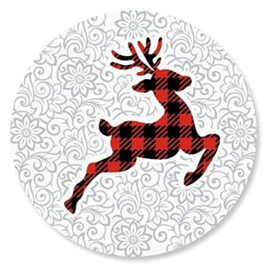 plaid deer round envelope seals - set of 144, round self-adhesive, flat-sheet labels