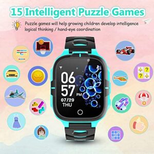 Kids Smart Watch Boys Girls- Kids Smartwatch with Call Dual Cameras 16 games Video Recorder Music Alarm Stopwatch Flashlight 12/24 hr,Touch Screen Smart Watch for Kids Age 3-14 Birthday Gift (Green)