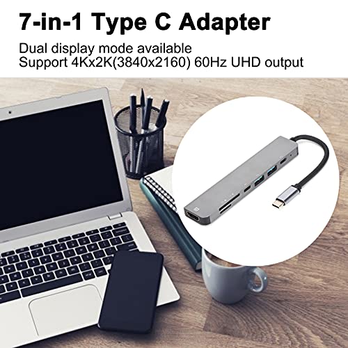 7in1 Type C Hub, Dual Display Mode 7 in 1 Type C Adapter for MacBooks for Laptops