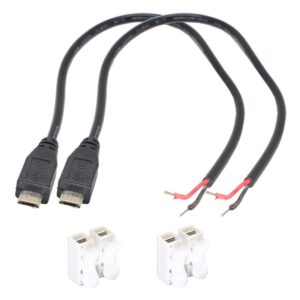 n//c 2pcs micro usb male plug cable 12inch 30cm 5v 3a 22awg 2 wires power pigtail cable cord diy black, 1 feet