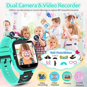 Kids Smart Watch Boys Girls- Kids Smartwatch with Call Dual Cameras 16 games Video Recorder Music Alarm Stopwatch Flashlight 12/24 hr,Touch Screen Smart Watch for Kids Age 3-14 Birthday Gift (Green)