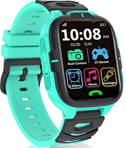 kids smart watch boys girls- kids smartwatch with call dual cameras 16 games video recorder music alarm stopwatch flashlight 12/24 hr,touch screen smart watch for kids age 3-14 birthday gift (green)