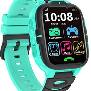 Kids Smart Watch Boys Girls- Kids Smartwatch with Call Dual Cameras 16 games Video Recorder Music Alarm Stopwatch Flashlight 12/24 hr,Touch Screen Smart Watch for Kids Age 3-14 Birthday Gift (Green)