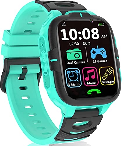 Kids Smart Watch Boys Girls- Kids Smartwatch with Call Dual Cameras 16 games Video Recorder Music Alarm Stopwatch Flashlight 12/24 hr,Touch Screen Smart Watch for Kids Age 3-14 Birthday Gift (Green)