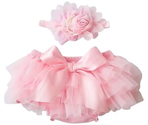 baby girl pink tutu soft and fluffy - baby girl tutu skirt with diaper cover - infant tutu with 2 headbands - tutus for girls