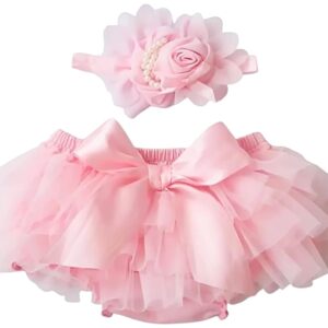 Baby Girl Pink Tutu Soft and Fluffy - Baby Girl Tutu Skirt with Diaper Cover - Infant Tutu with 2 Headbands - Tutus for Girls