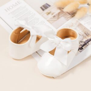 ohsofy Infant Baby Girls Mary Jane Flats Rubber Sole Non-Slip Bowknot Princess Wedding Dress Shoes Toddler Crib Shoes