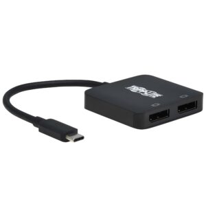 tripp lite usb-c two-monitor displayport adapter, windows & macbook pro, 8k @ 30hz 4:4:4 single output, 4k @ 60hz 4:4:4 dual output, hdcp 2.2, hdr, dp 1.4 alt mode, 3-year warranty (u444-2dp-mst4k6)