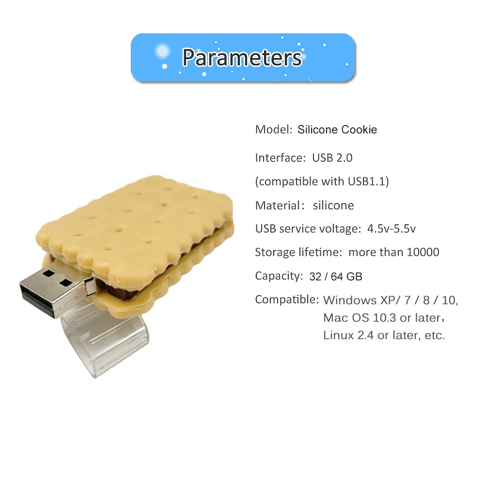 64GB USB Flash Drive Cookie-Shaped, BorlterClamp Novelty USB Drive Thumb Drive Memory Stick for External Data Storage