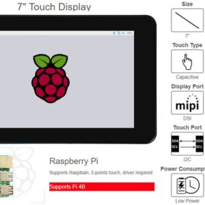 XYGStudy 7inch Capacitive Touch IPS Display Screen LCD for Raspberry Pi with Protection Case, DSI Interface Resolution 1024×600 Supports Raspberry Pi 4 Model B (7inch DSI LCD (C) (with case A))