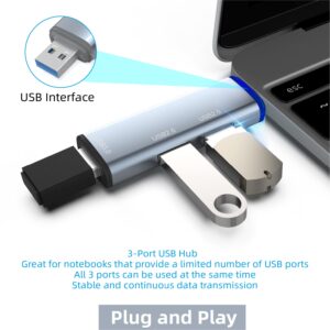 EBEETECH USB 3.0 Hub Splitter, 3-Port Data USB Hub Extender with USB C Adapter Applicable for iMac Pro, MacBook Air, Mac Mini/Pro, Surface Pro, Notebook PC, Laptop, USB Flash Drive, grey (106)