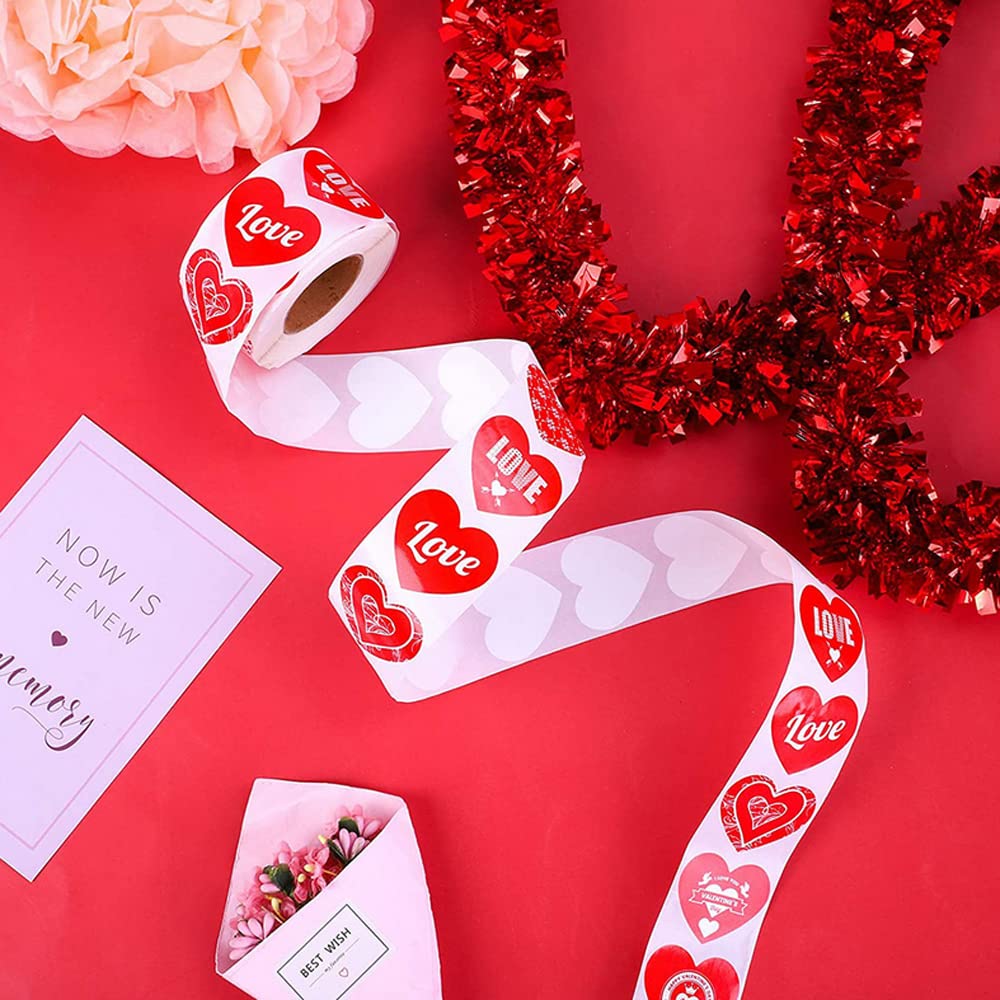 500 pcs Funky Heart roll Stickers, Love Heart Labels Valentine Stickers for Valentines Day Wedding Decoration