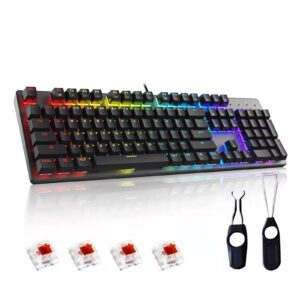 pc gaming keyboards rgb backlit mechanical keyboard abs keycap programmable macro detachable usb wired keyboard for windows pc (104 keys red switch)