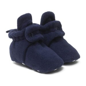 ro + me baby boy & girls non-slip snap booties with gripper shoes,cozy caleb navy, 12-18 months