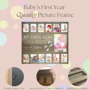 Baby's First Year Picture Frame, 12 Month Milestone Photo Frame, Wall Collage for Newborn Baby, Keepsake Idea for First Birthday, New Mom Dad, Baby Shower, Christening, Christmas, Grandparents