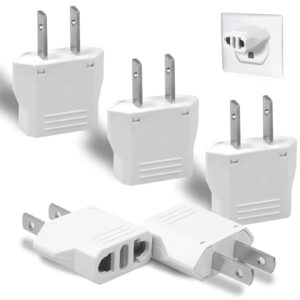 6 pack european to us plug adapter, travel small european to american outlet plug adapter, european plug adapter to usa power converter (white)