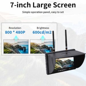 Zyyini 5.8G FPV LCD Receiver Monitor, 40Channels 7Inch LCD Screen Video Transmission Display FPV Drone Accessory Built-in Dual Receiver 600cd/m2 100-240V for FPV Drone