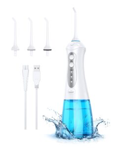 water flosser cordless, portable teeth cleaner with 3 modes 4 jets, 300ml water tank, ipx7 waterproof, powerful cleaning, rechargeable dental oral irrigator for travel home braces