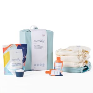 Esembly Cloth Diaper Try-It Kit (Size 1, Mist) and Esembly Wipe Up Wash Kit and 12pk Wipe Ups Bundle, Organic Cotton Reusable Diaper Wipes plus Organic No-Rinse Foaming Wipes Solution