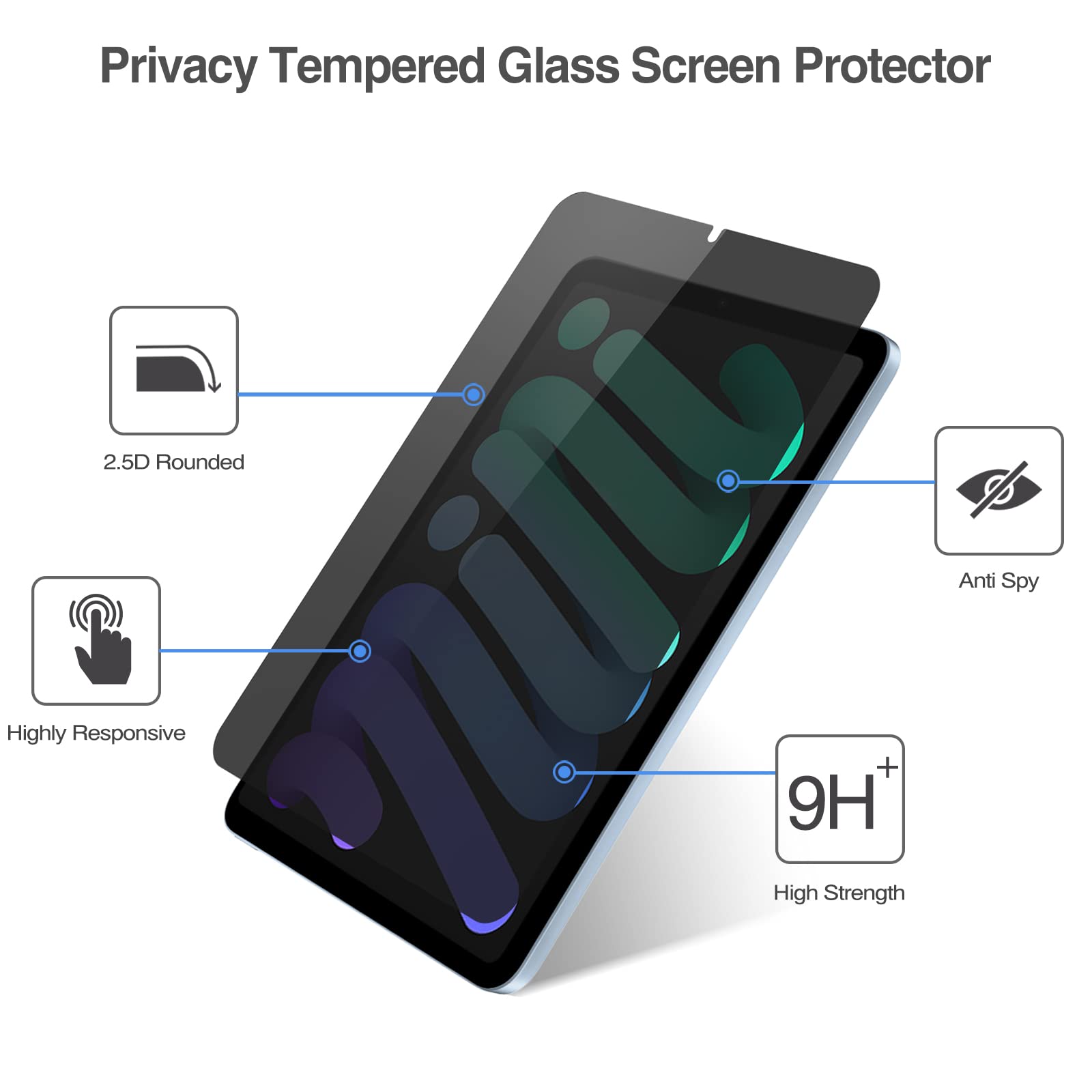 ProCase for iPad Mini 7th(A17 Pro) 2024 / Mini 6th Generation 8.3" 2021 4-Way Privacy Screen Protector, 360 Degree Anti-Spy Tempered Glass Film Guard for iPad Mini 7 6 8.3 Inch