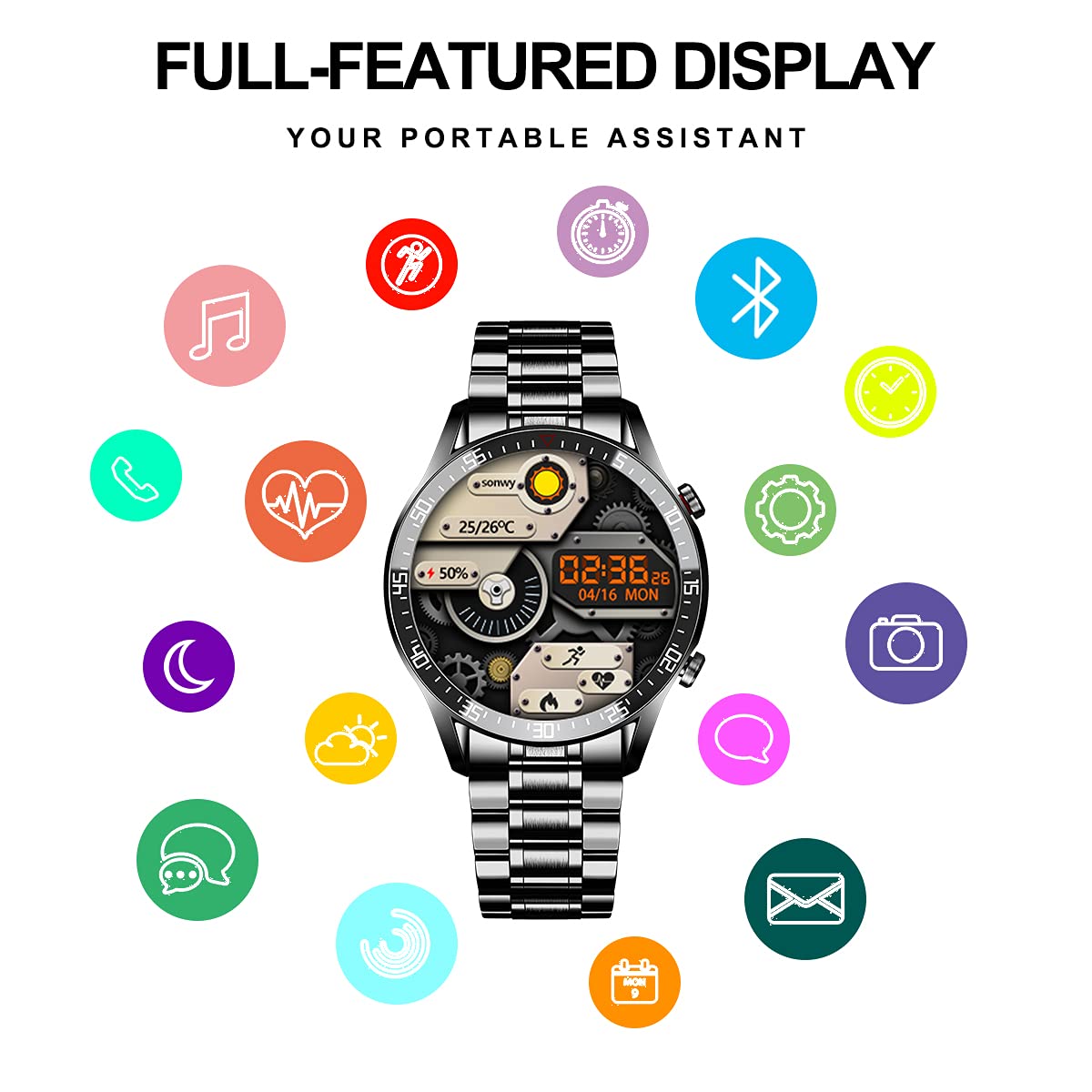 Smart Watches for Men, Fitness Tracker with GPS and Pedometer, Dial/Receive Call Sports Watch, Blood Pressure/Heart Rate/Sleep Monitor, 1.3'' Full Touch Big Screen, Android and iOS Compatible