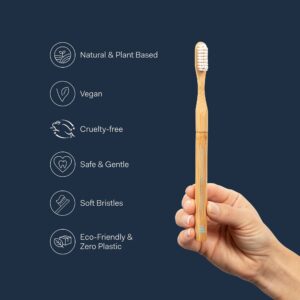 Better & Better Natural Bamboo Toothbrush and Extra Replaceable Brush Head | Soft Bristles | 100% Plant-Based | Eco-Friendly, Zero Plastic | Adult Size, Blue Toothbrush