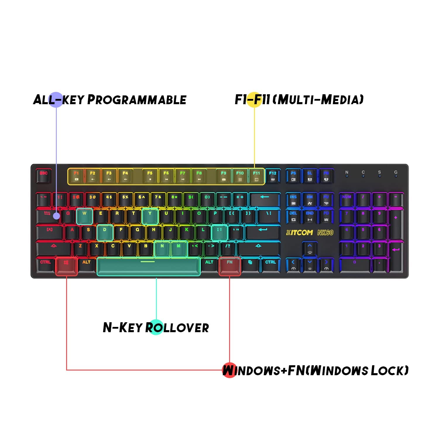 PC Gaming Keyboards RGB Backlit Mechanical Keyboard ABS keycap Programmable Macro Detachable USB Wired Keyboard for Windows PC (104 Keys Red Switch)