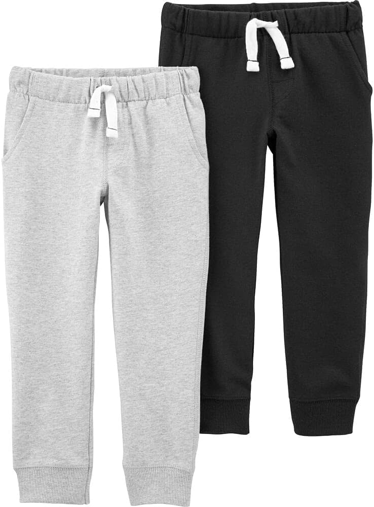 Carter's Toddler Boys 2 Pack French Terry Active Joggers/Pants (Black/Gray, 4T)