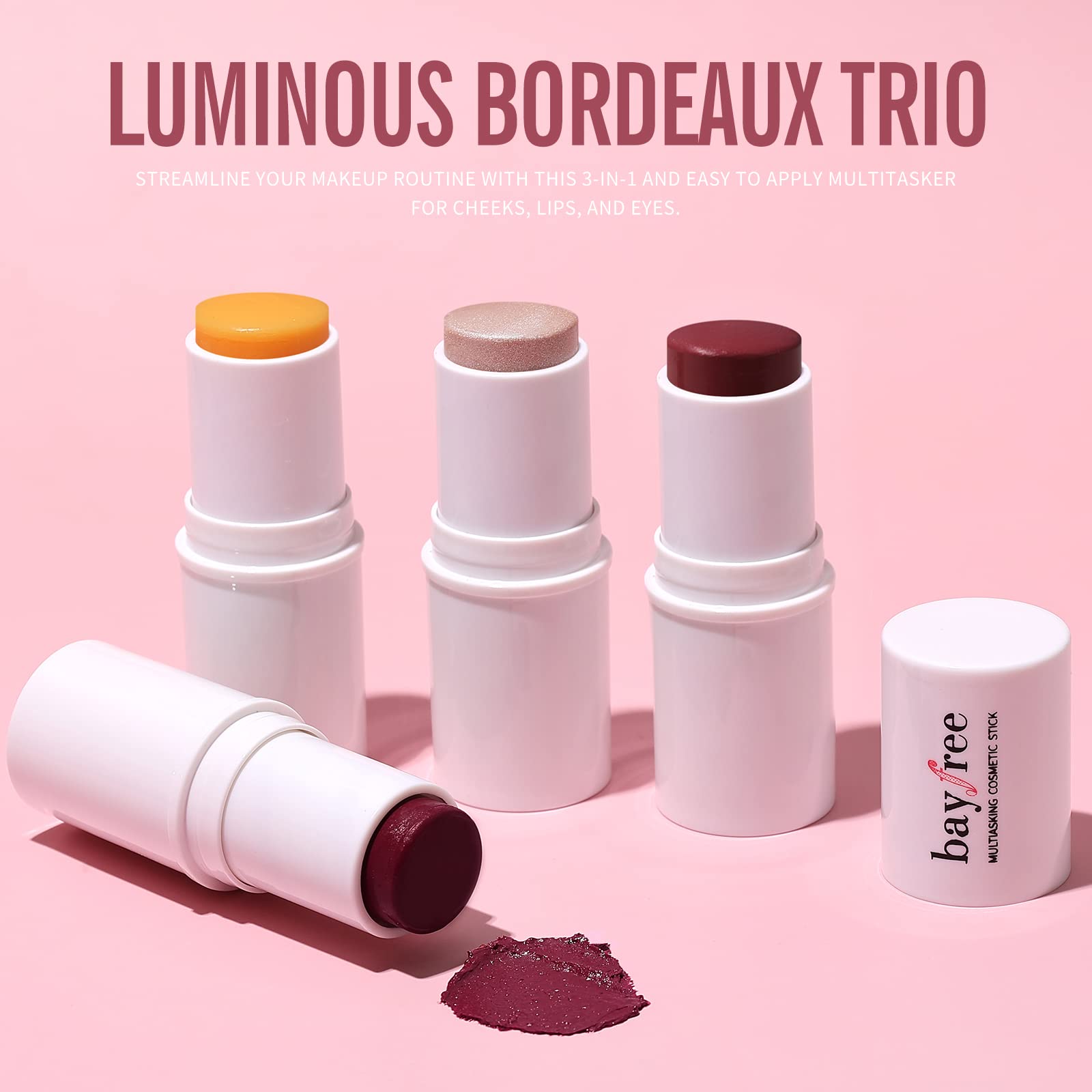 KIMUSE Multi Stick Trio Face Makeup, Cream Blush Stick for Cheeks & Lips, Moisturizer & Highlighter Makeup Sticks for All Skin