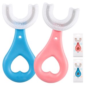 lebempel kids u shaped toothbrush 2 pcs manual toddler toothbrushes 360° oral cleaning tools children tooth brush with food grade soft silicone brush head (aged 2~6)