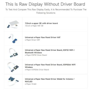 Waveshare 7.5inch E-Paper E-Ink Raw Display Compatible with Raspberry Pi 4B/3B+/3B/2B/B+/A+/Zero/Zero W/WH/Zero 2W Series Boards 800×480 Pixels Three-Color with SPI Interface Without PCB