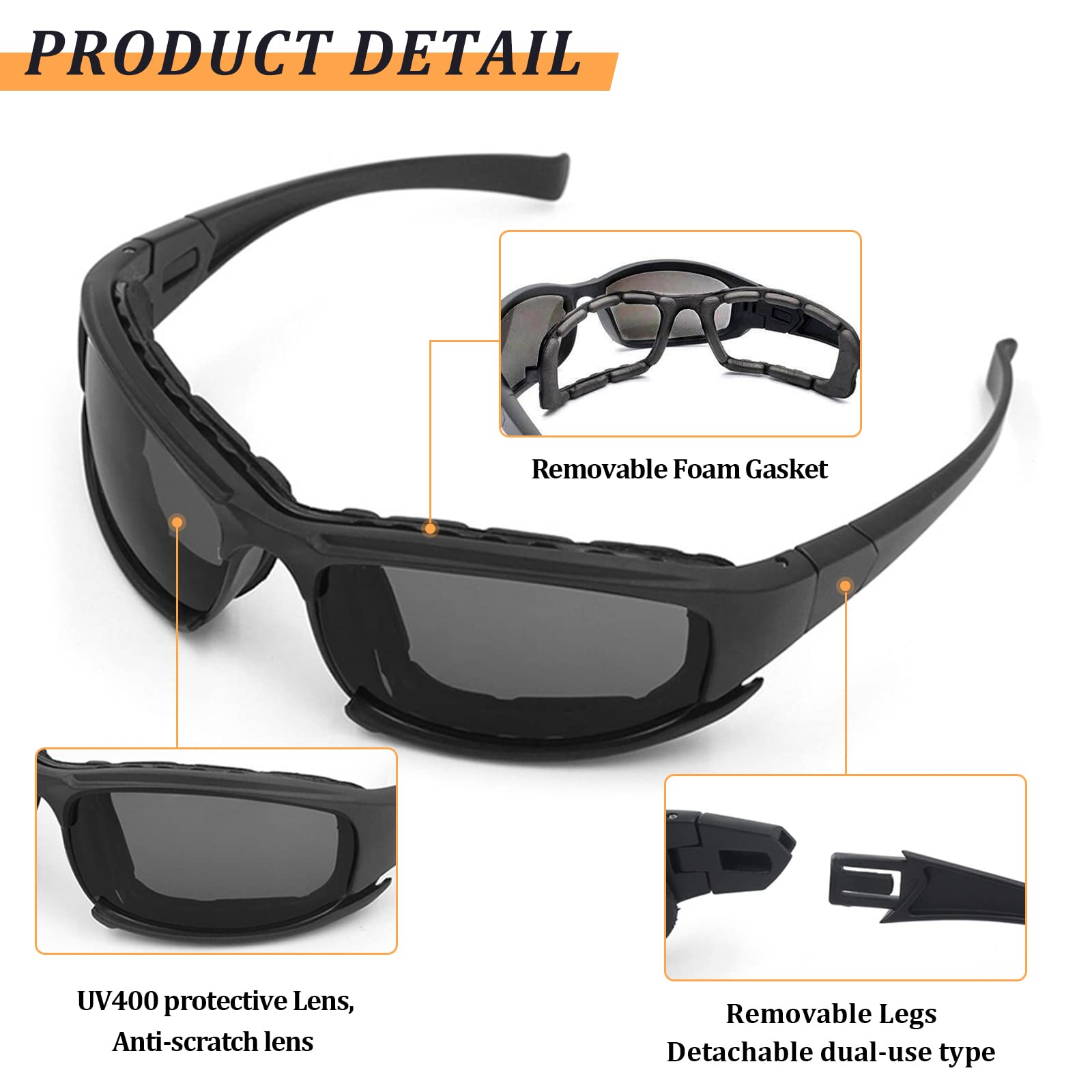 ALWAYSUV Safety Goggles Sunglasses Shooting Glasses UV-Protective Anti-Scratch Tinted Lenses Motorcycle Glasses Solid Military Eye Protection Glasses High Impact Resistant Sunglasses